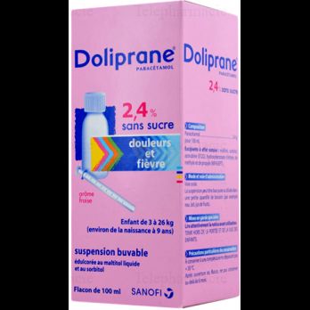 DOLIPRANE 2.4% sans sucre suspension buvable flacon 100ml Sanofi - Pharmacie de la Pyrami...